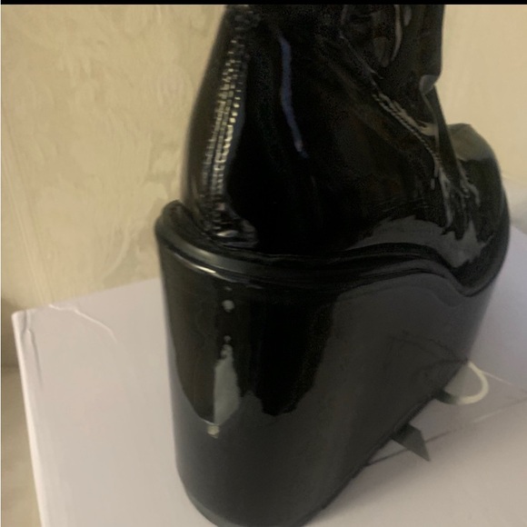 YRU | Shoes | Yru Hades Black Patent Thigh High Boots Platforms Bnib ...